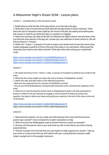 A Midsummer Night's Dream FULL S.O.W! | Teaching Resources