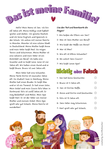 Das ist meine Familie, Leseverstehen (German / Deutsch) | Teaching ...