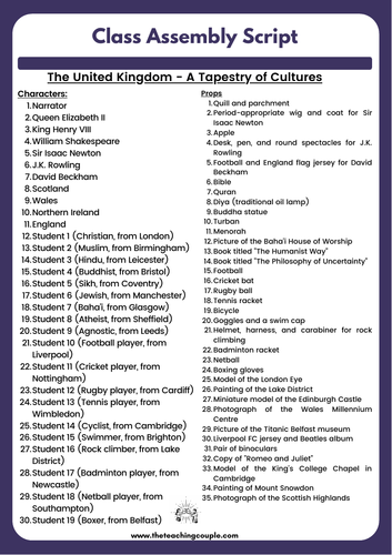 The United Kingdom Class Assembly Script | Teaching Resources