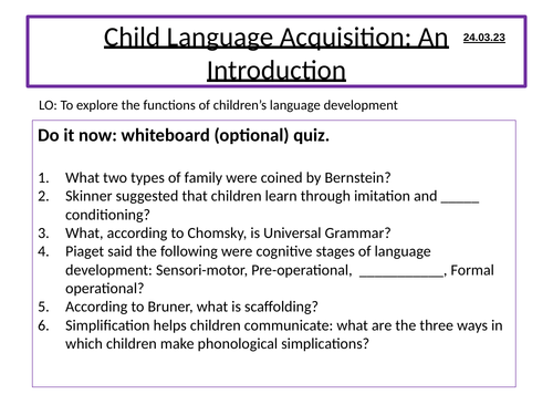 AQA Child Language Acquisition - Learning to Speak | Teaching Resources