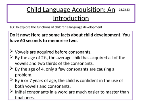 AQA Child Language Acquisition - Learning to Speak | Teaching Resources