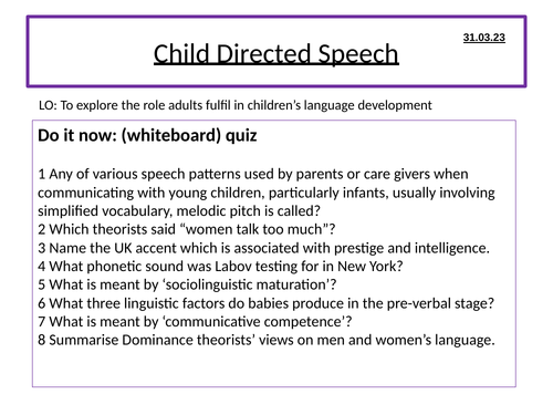 AQA Child Language Acquisition - Learning to Speak | Teaching Resources
