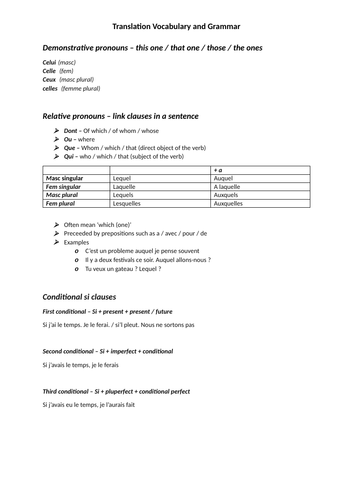 French Translation Grammar and Vocab | Teaching Resources