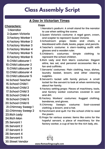 The Victorians Class Assembly Script | Teaching Resources