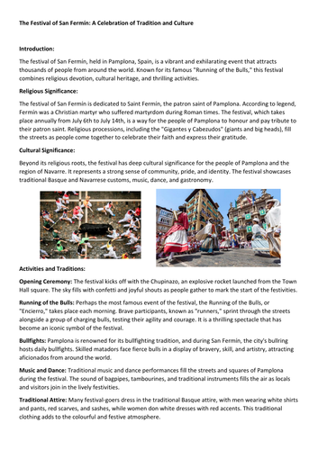 San Fermín - Spanish cover lesson | Teaching Resources