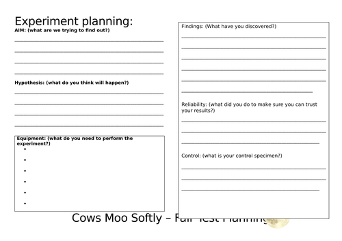 Cows Moo Softly fair test planning | Teaching Resources