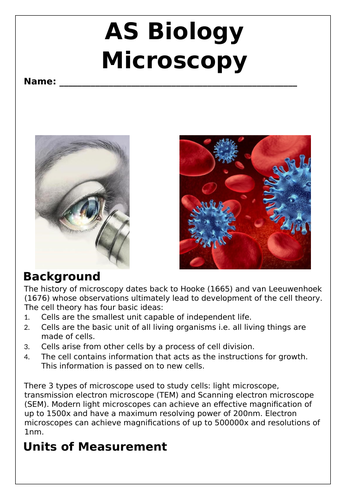 CIE 1.1 The Microscope in Cell Studies | Teaching Resources