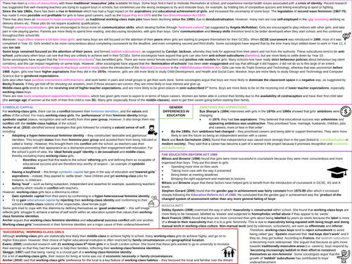 AQA A-Level Sociology Gender Differences in Education Revision Poster ...