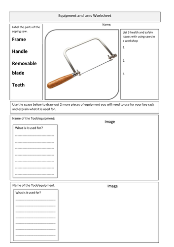 Ks3 product design equipment worksheet | Teaching Resources