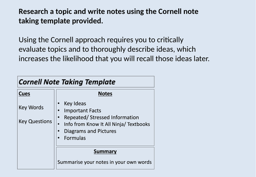 Cornell Note Taking Template - Topic Revision | Teaching Resources