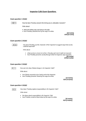 An Inspector Calls GCSE Essay Questions | Teaching Resources An Inspector Calls GCSE Essay Questions | Teaching Resources