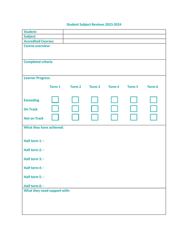Student Subject Report - SEN | Teaching Resources
