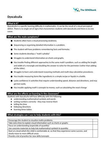 SEND Advice: Dyscalculia | Teaching Resources