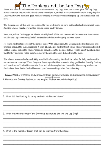 Fables Reading Comprehension B | Teaching Resources