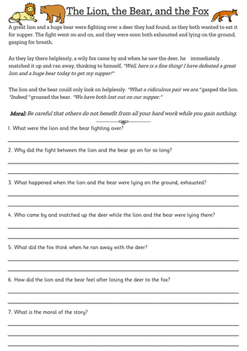 Fables Reading Comprehension B | Teaching Resources