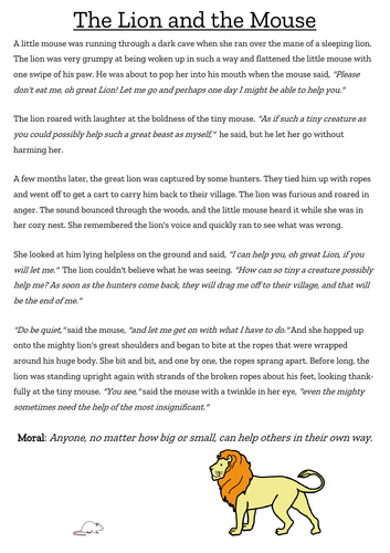 Fables Reading Comprehension B | Teaching Resources