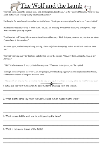 Fables Reading Comprehension B | Teaching Resources