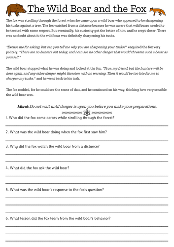 Fables Reading Comprehension B | Teaching Resources