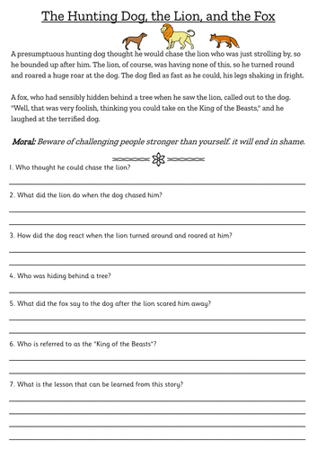 Fables Reading Comprehension B | Teaching Resources