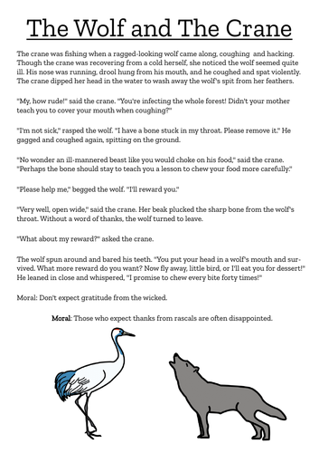 Fables Reading Comprehension B | Teaching Resources