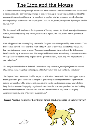 Fables Reading Comprehension B | Teaching Resources