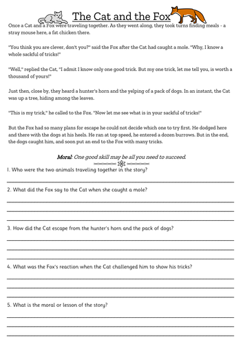 Fables Reading Comprehension B | Teaching Resources