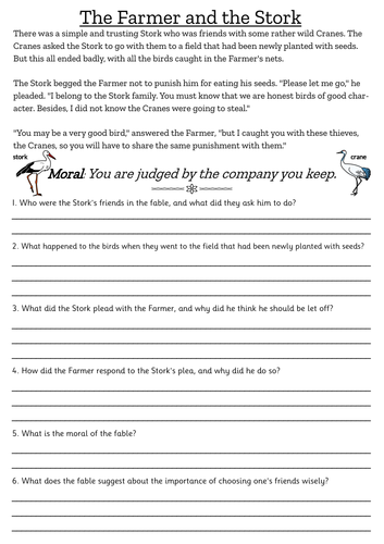 Fables Reading Comprehension B | Teaching Resources