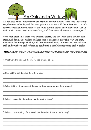 Fables Reading Comprehension B | Teaching Resources