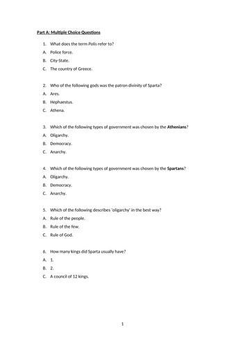 The Greek City States- Athens and Sparta | Teaching Resources