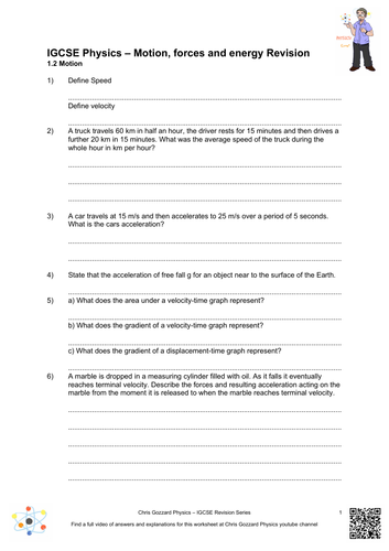 Igcse And Gcse Physics Revision Worksheets Motion Forces And Energy Teaching Resources