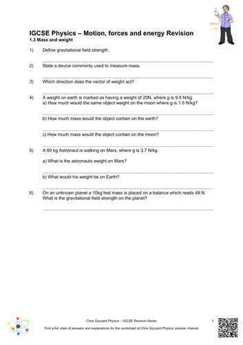 IGCSE and GCSE Physics Revision worksheets - Motion, Forces and Energy ...