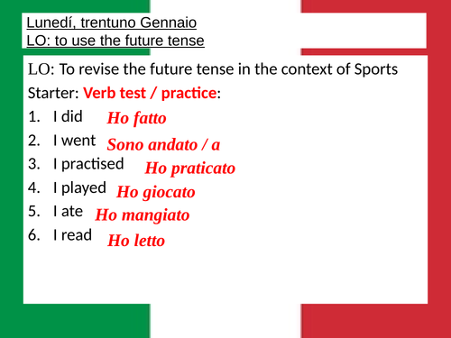 Tempo libero, passatempi e future tense - 2 Italian lessons, exam ...