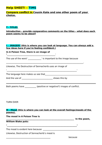 Poetry Conflict Essay Scaffolds Edexcel KS4 Literature | Teaching Resources