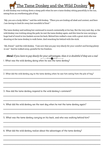 Fables Reading Comprehension C | Teaching Resources