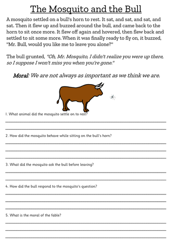 Fables Reading Comprehension C | Teaching Resources