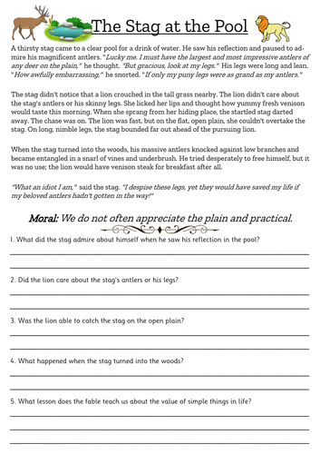 Fables Reading Comprehension C | Teaching Resources