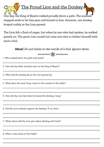 Fables Reading Comprehension C | Teaching Resources