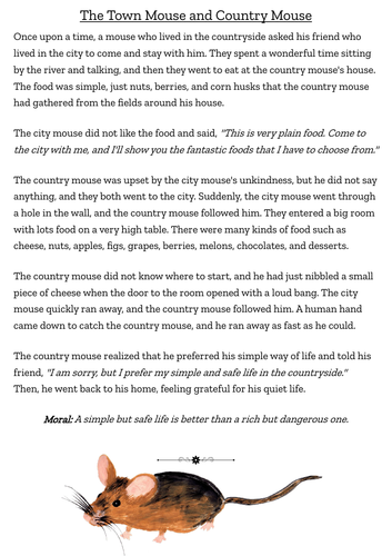 Fables Reading Comprehension C | Teaching Resources