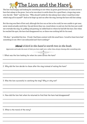 Fables Reading Comprehension C | Teaching Resources