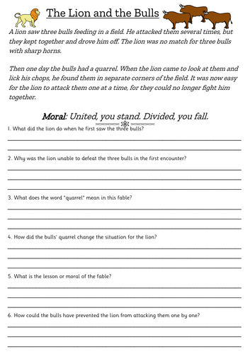 Fables Reading Comprehension C | Teaching Resources