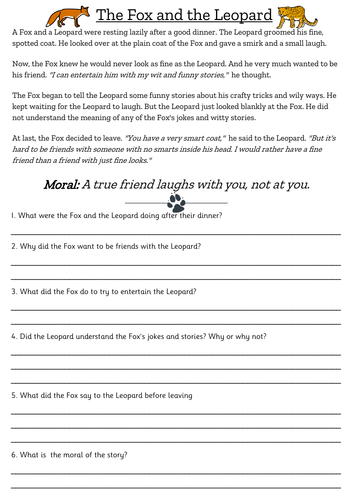 Fables Reading Comprehension C | Teaching Resources