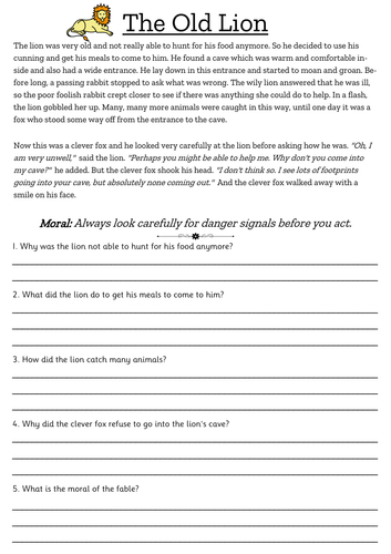 Fables Reading Comprehension C | Teaching Resources