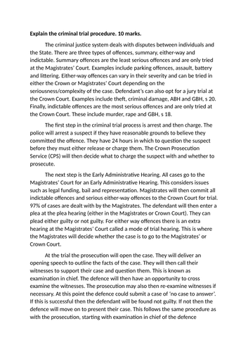 A-Level Law: Criminal Justice System 10 Mark Essay + Model + Plan ...