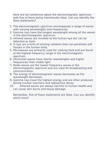 The Electromagnetic Spectrum Complete Worksheet Pack for AQA GCSE ...