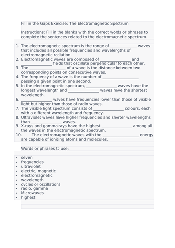 The Electromagnetic Spectrum Complete Worksheet Pack for AQA GCSE ...
