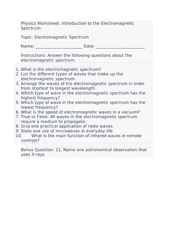 The Electromagnetic Spectrum Complete Worksheet Pack for AQA GCSE ...