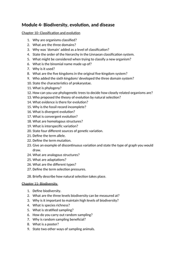 OCR A level biology- Biodiversity, evolution and disease | Teaching ...