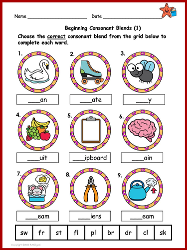 Consonant Beginning Blends Clusters Phonics Worksheet Summer | Teaching ...