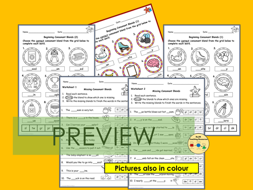Consonant Beginning Blends Clusters Phonics Worksheet Summer | Teaching ...