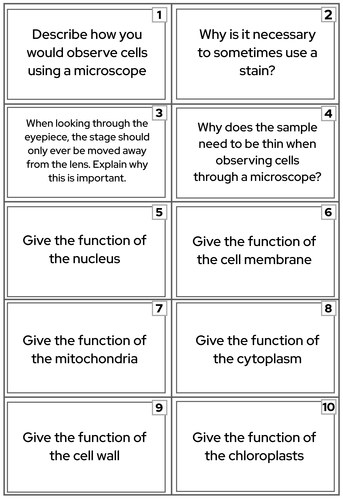 KS3 Science Biology Cells and Organisation Revision Flashcards ...